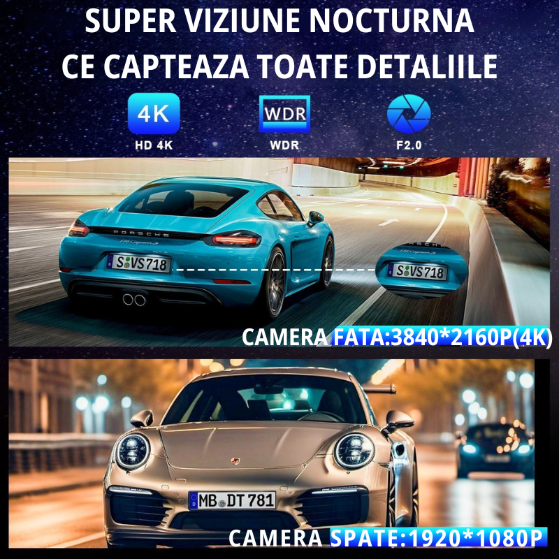 Camera auto 4G cu ecran LCD 4K, unghi vizualizare 160°–170° + camera s ...